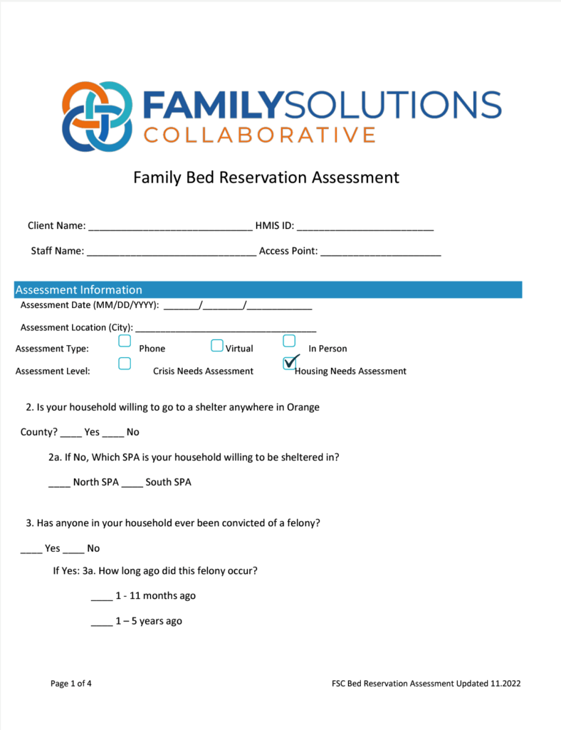 Family Bed Reservation System - Family Solutions Collaborative